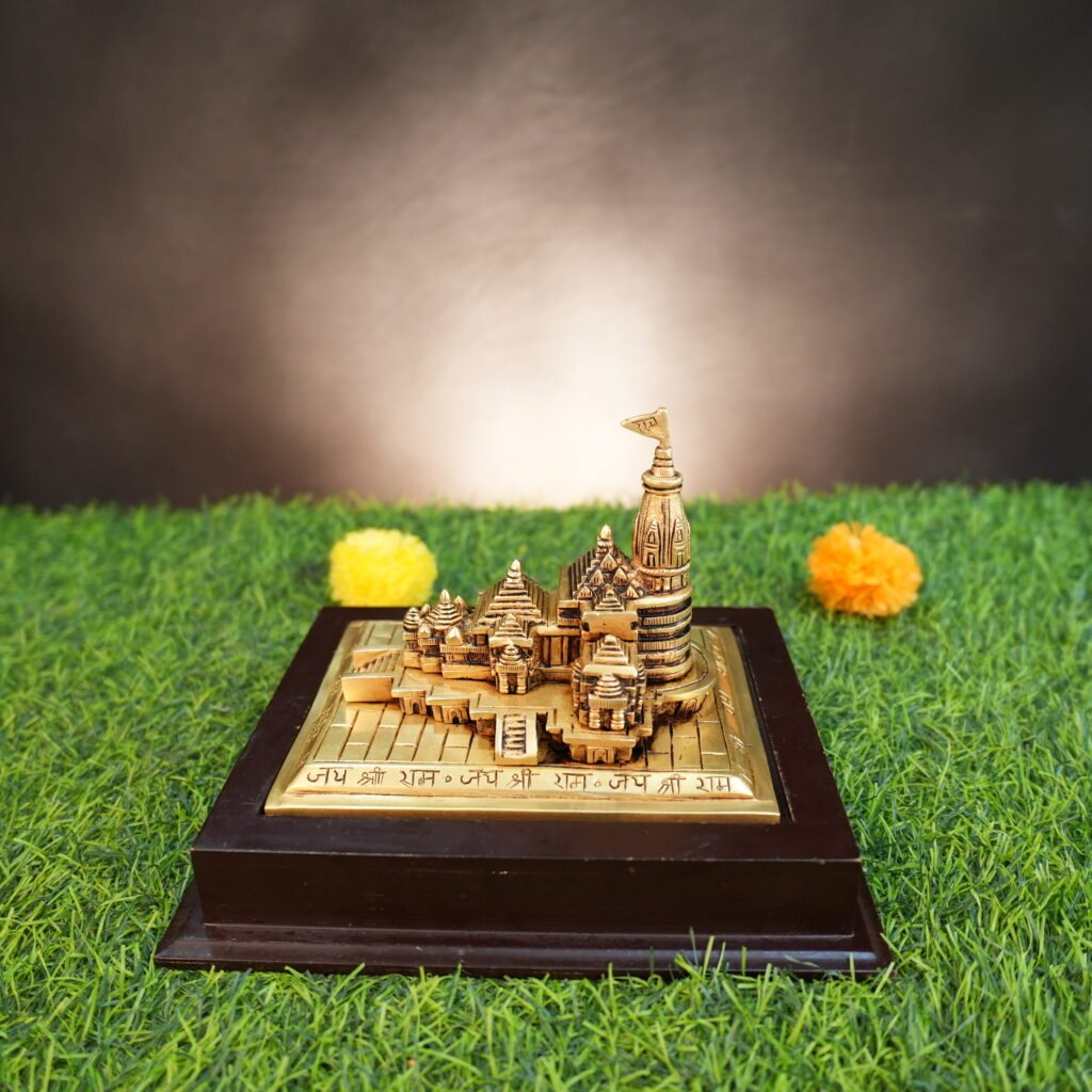 Buy Brass Ram Mandir Momento with Wooden Base Online In India ...
