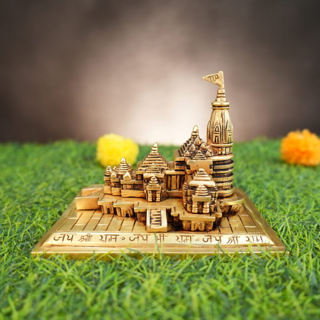 Buy Brass Ram Mandir Momento with Wooden Base Online In India ...