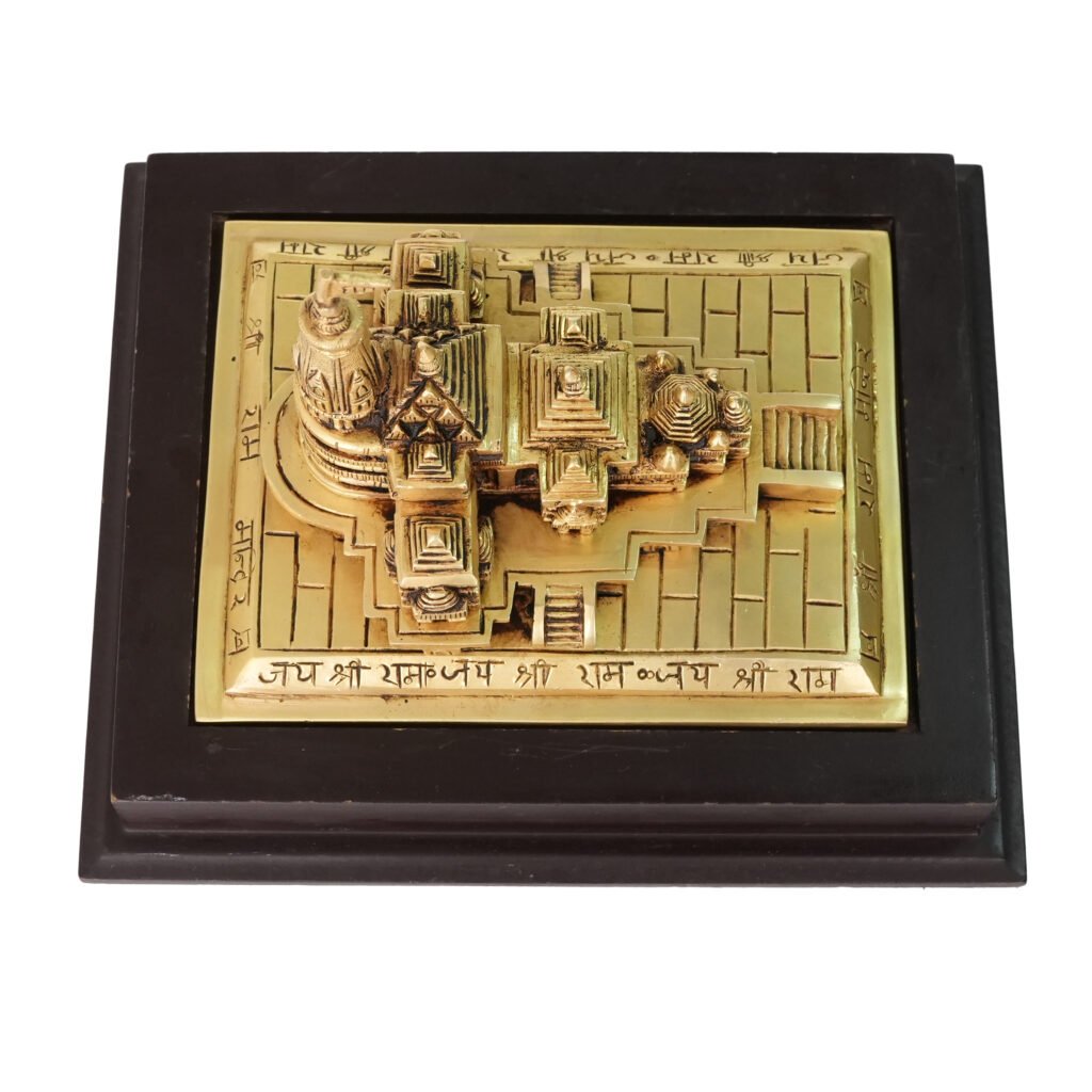 Buy Brass Ram Mandir Momento with Wooden Base Online In India ...